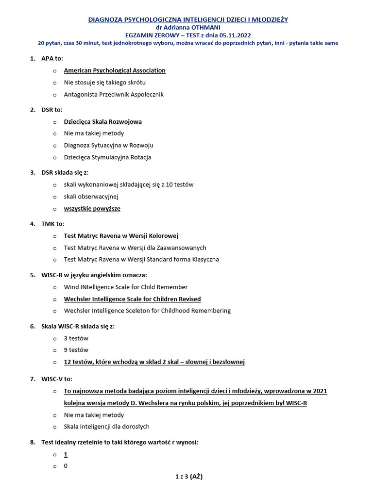Diagnoza Int DZ I M TEST | PDF