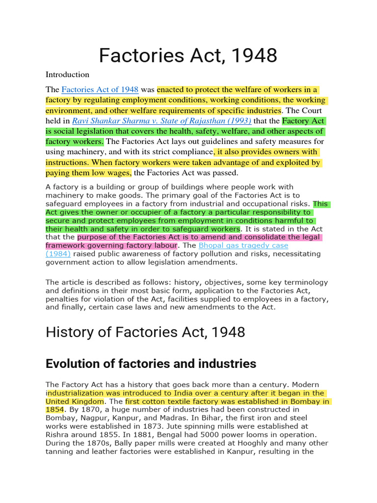 Factories ACt | PDF | Employment | Occupational Safety And Health