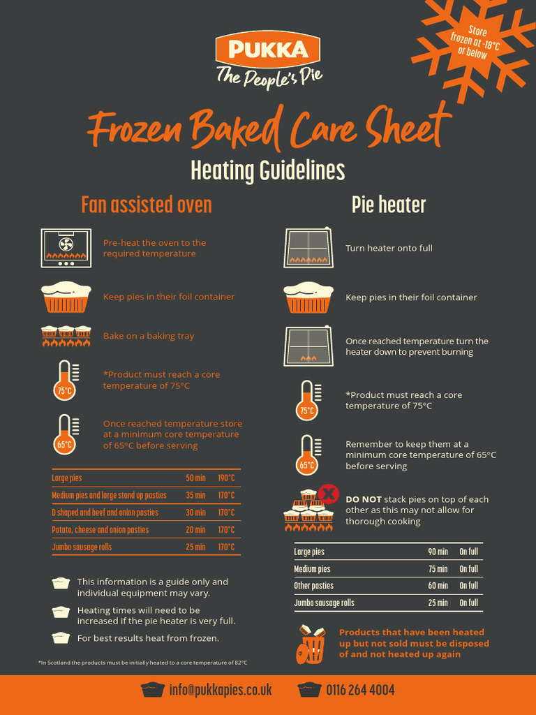 Pukka Pies Heating Instruction Sheet | PDF | Refrigerator | Baking