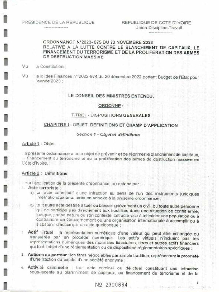 Ordonnance N°2023-875 Du 23 Novembre 2023 LBC-FTP | PDF