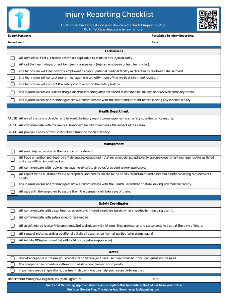 16-Injury-Reporting-Checklist (1) | Download Free PDF | Medicine ...
