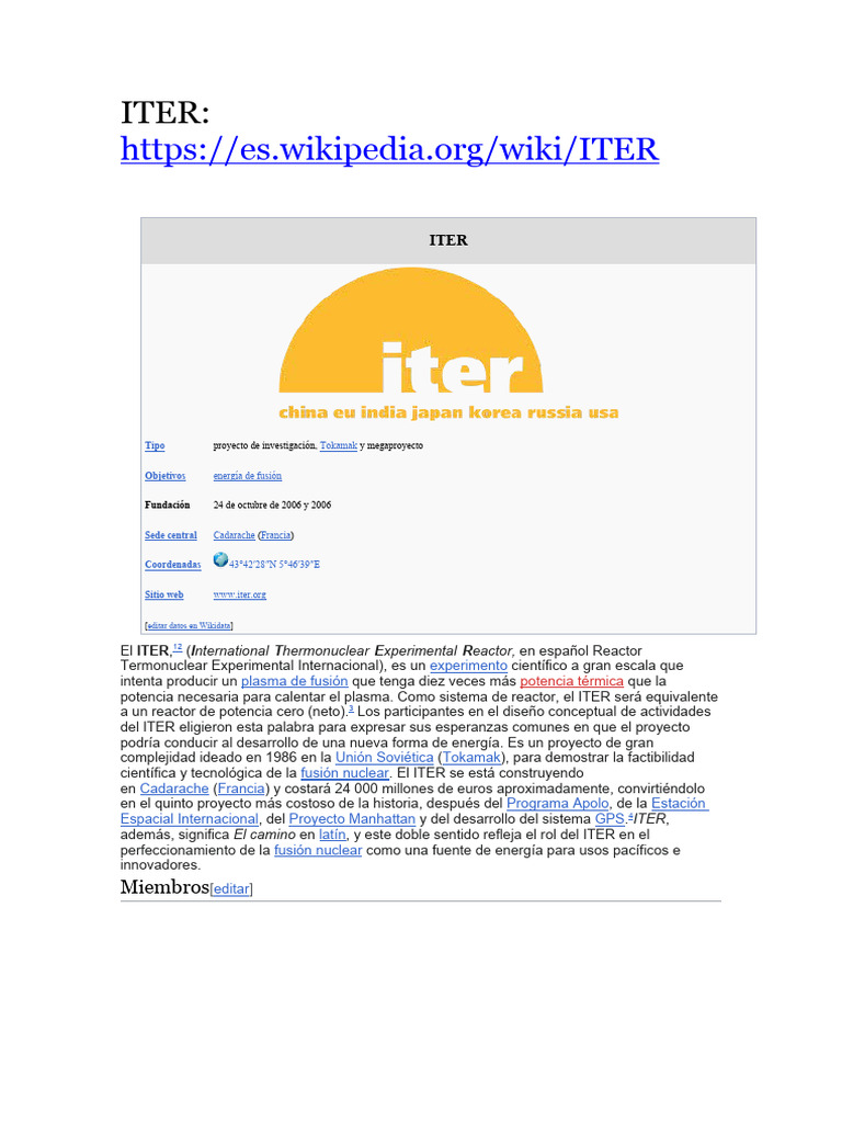 ITER | PDF | Tecnología energética | Fusión nuclear