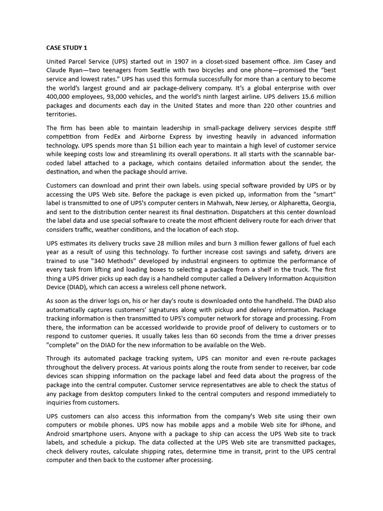 Case Study 1 | PDF | United Parcel Service | Logistics