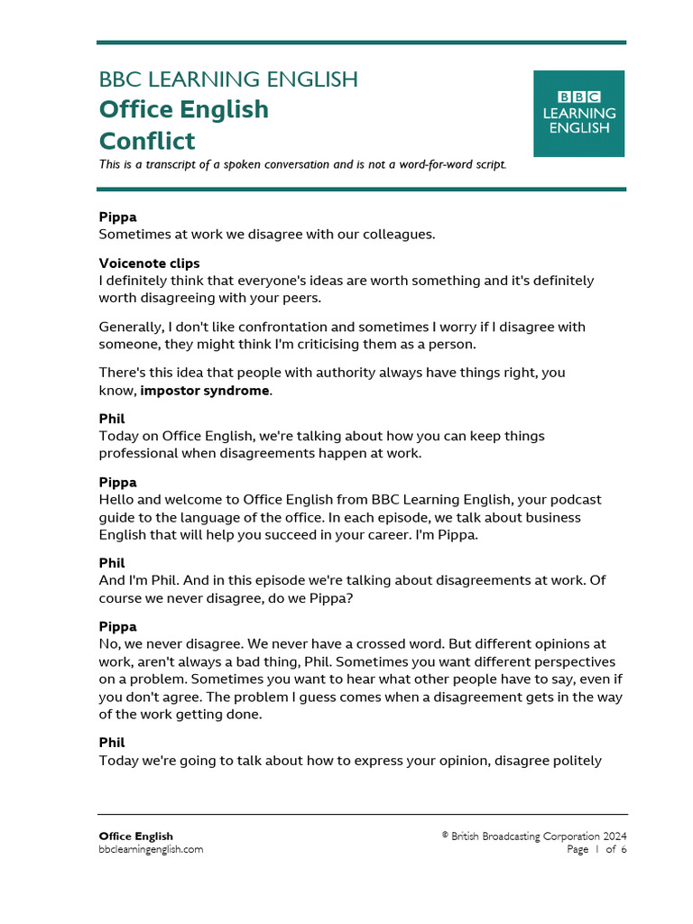 OfficeEnglish Conflict Transcript | PDF | English Language