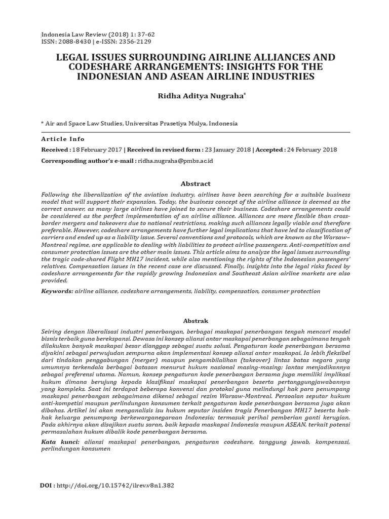 Legal Issues Surrounding Airline Alliances and Codeshare | PDF ...