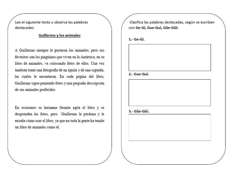 Clasificación de Palabras con Ge-Gi, Gue-Gui, Güe-Güi | PDF | Ficción ...
