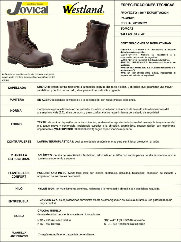 Ficha Técnica Botas de Cuero Westland | PDF