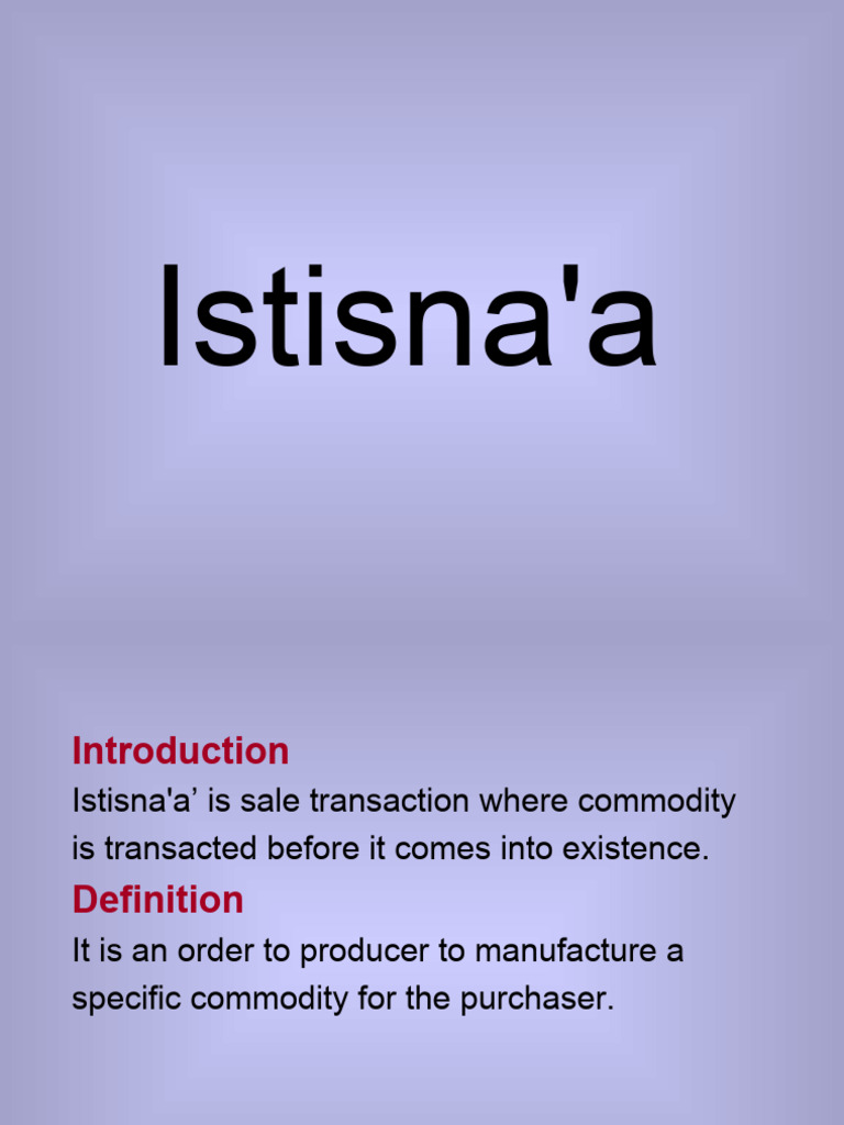 Istisna | PDF | Islamic Banking And Finance | Mortgages