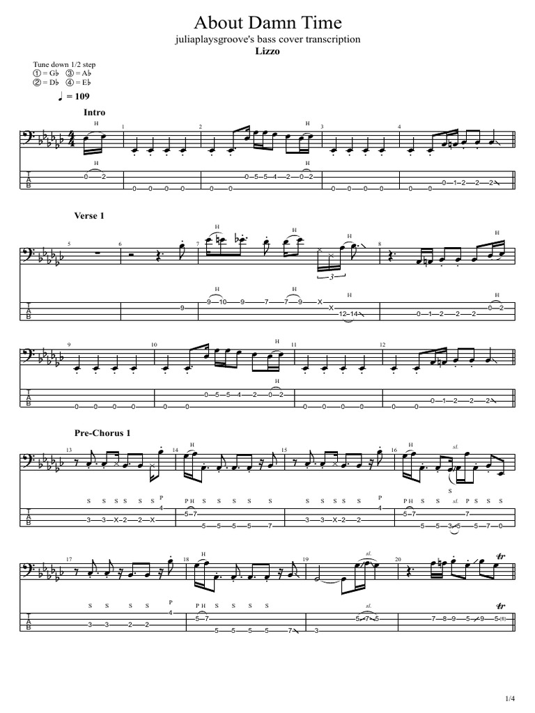 "About Damn Time Bass Cover Tab" | PDF | Songs | Musical Compositions