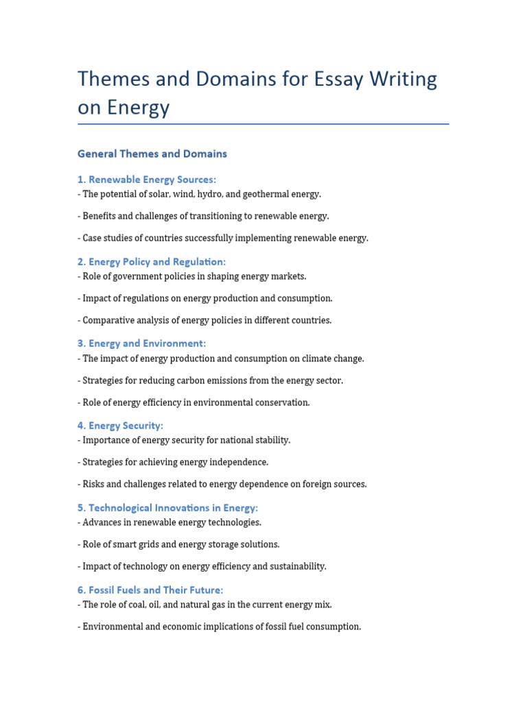 Energy Essay Themes and Domains | PDF | Energy Development | Renewable ...