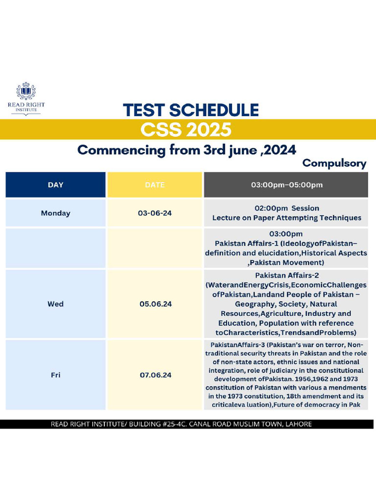 Compulsory June Test Session For CSS-2025 | PDF