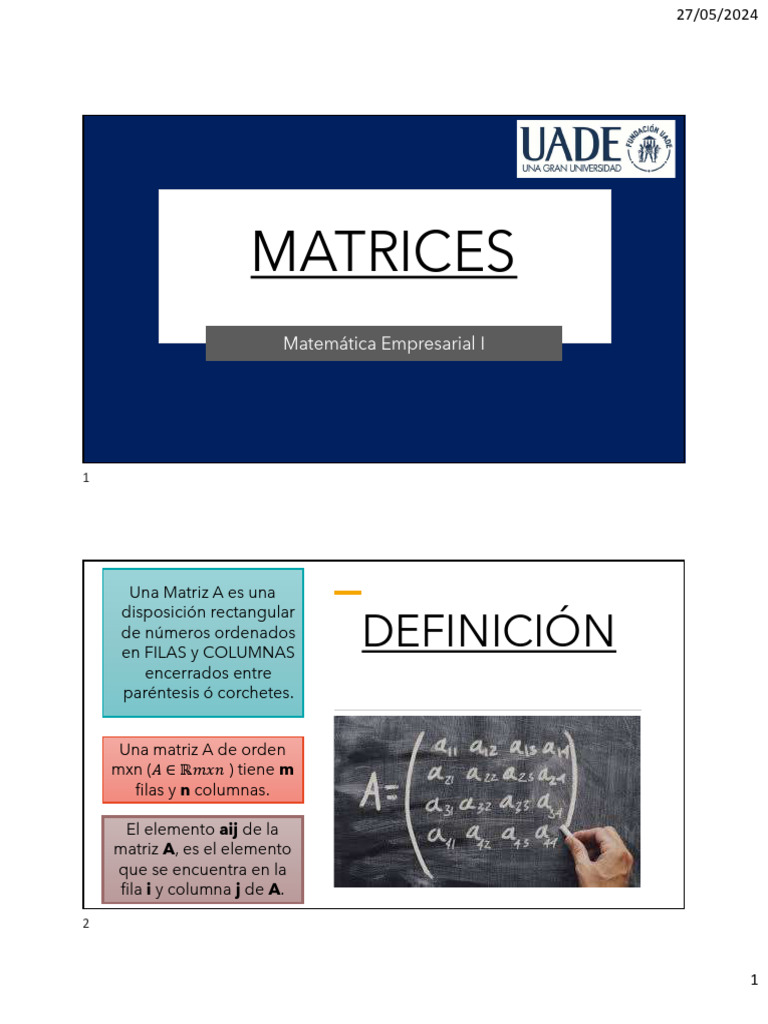 Matrices - PDF (Primera Parte) | PDF | Matriz (Matemáticas) | Determinante
