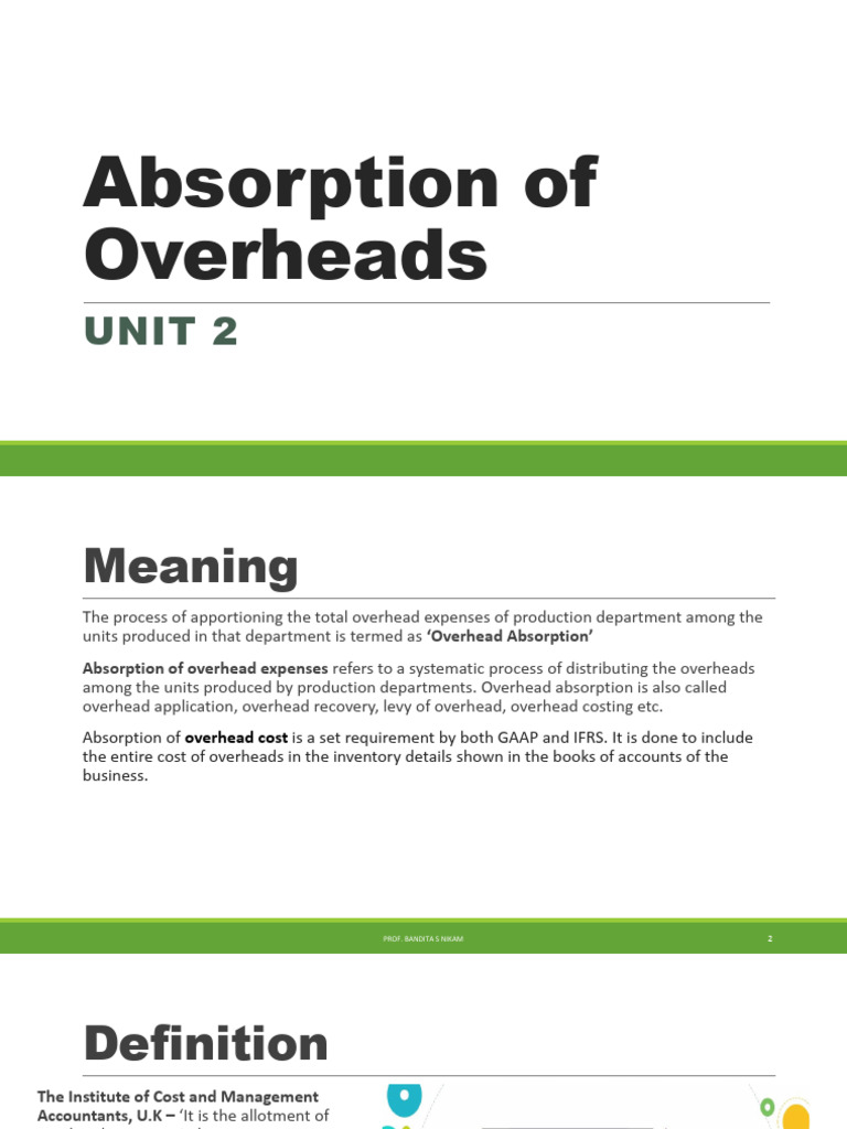 Unit 2 - Absorption of Overheads | PDF | Economies | Business Economics