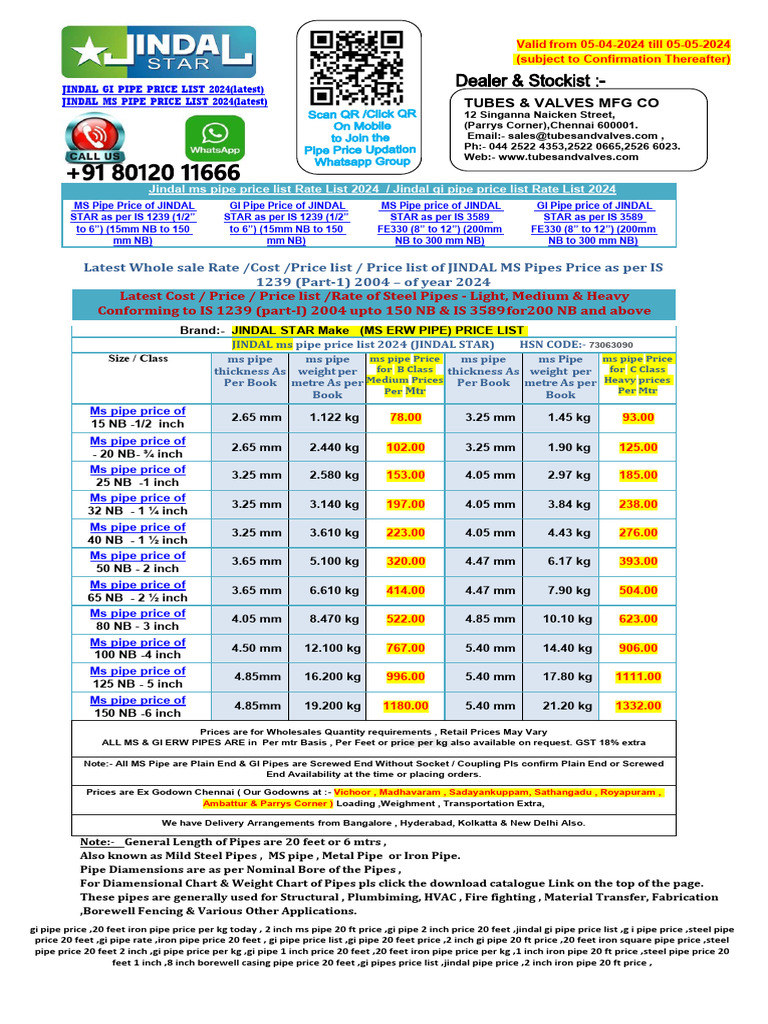 Jindal GI & MS Pipe Price List 2024 | PDF | Pipe (Fluid Conveyance ...