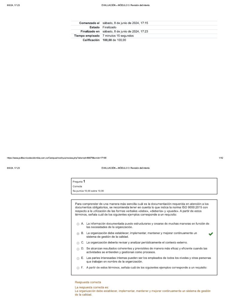 EVALUACIÓN - MÓDULO 3_Gerencia de La Calidad - IsO 9001 de 2015 | PDF
