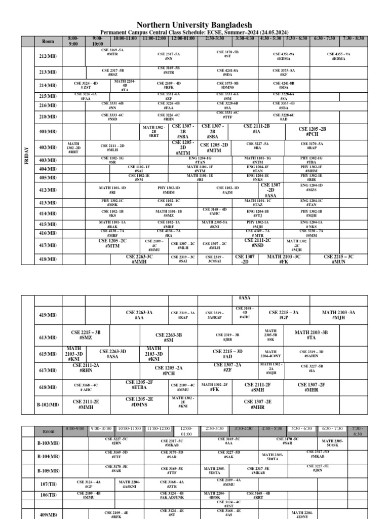 ECSE Central Class Schedul 24.05.2024 SUMMER 2024 | PDF | Bangladesh