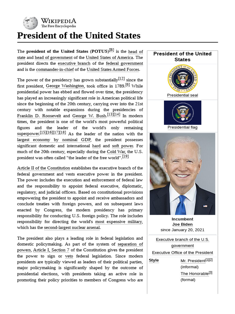 President | Download Free PDF | Presidents Of The United States ...