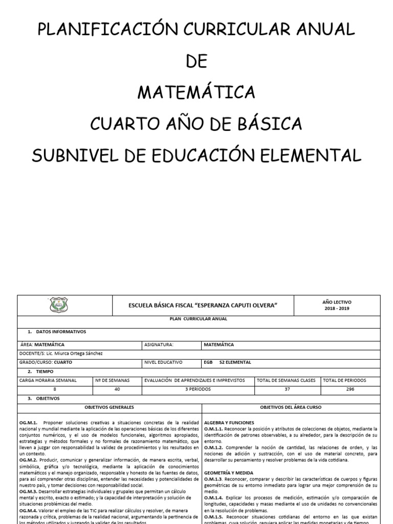 Pca Matematica Cuarto | PDF | Números | Sustracción