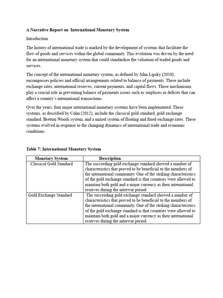 Contemporary Narrative Report | PDF | Gold Standard | Bretton Woods System