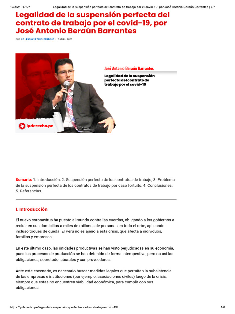 Legalidad de la suspensión perfecta del contrato de trabajo por el ...