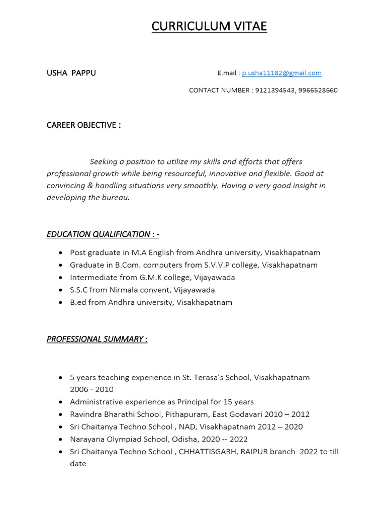 Usha Cv.. | PDF
