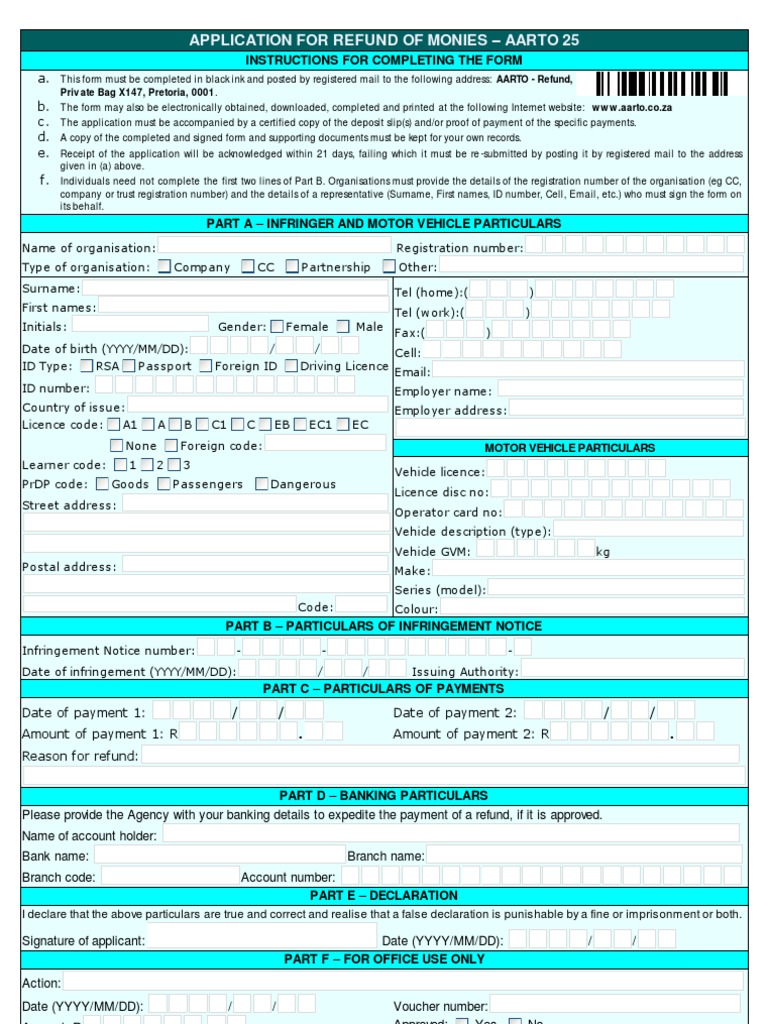 AARTO Refund Application Guide | PDF | Registered Mail | Mail