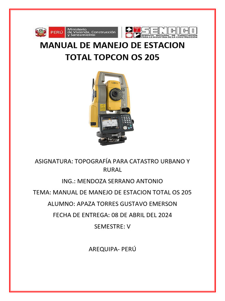 Manual de Manejo de Estacion Total Topcon Os 205. | PDF | Ciencias de ...
