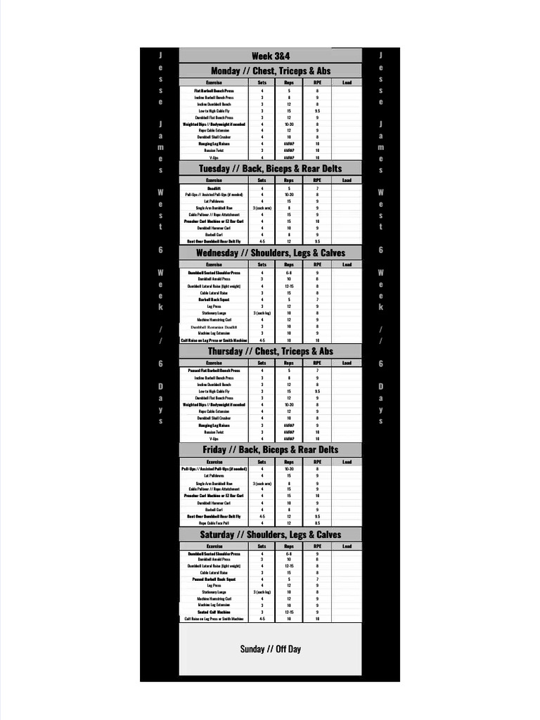 Jesse James West 6-Week Workout Plan | PDF | Strength Training | Weight ...