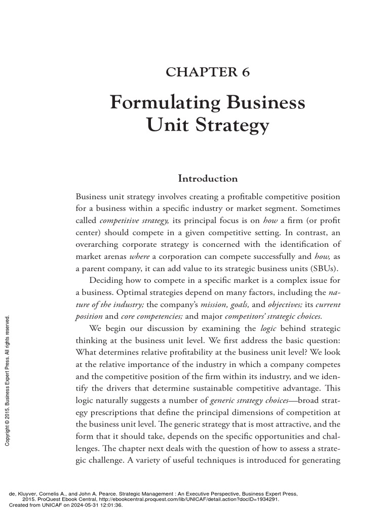 Strategic Management An Executive Perspective - (CHAPTER 6 Formulating ...