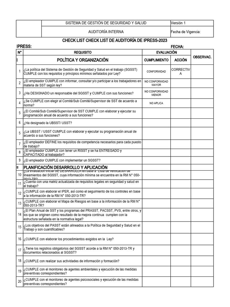 Anexo 3. Check List de Auditoría Interna para Ufsst 3 Julio | PDF ... Anexo 3. Check List de Auditoría Interna para Ufsst 3 Julio | PDF ...