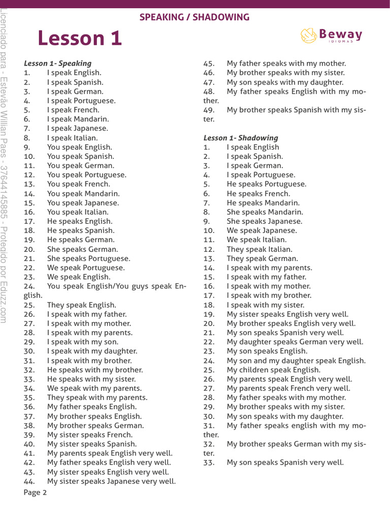 F Speaking Shadowing PDF | PDF | Family