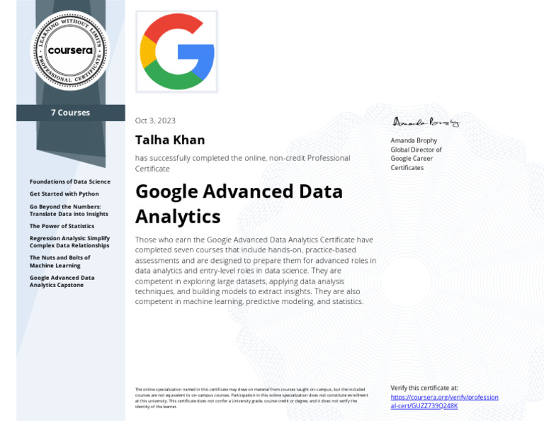 Google Advanced Data Analytics | PDF | Analytics | Data Science