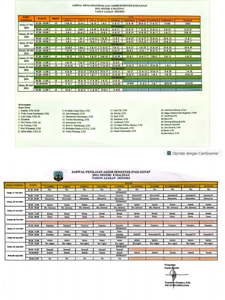 Jadwal Ujian Pas 2023-2024 | PDF