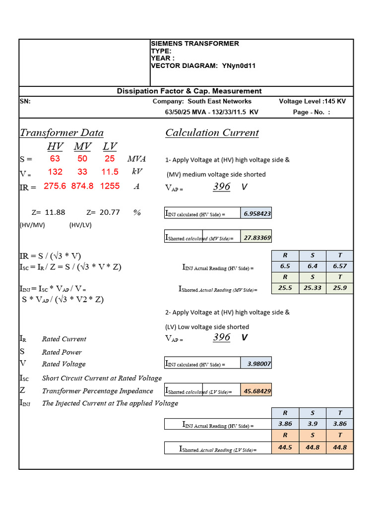 Main Transformer Test Report | PDF | Transformer | Voltage