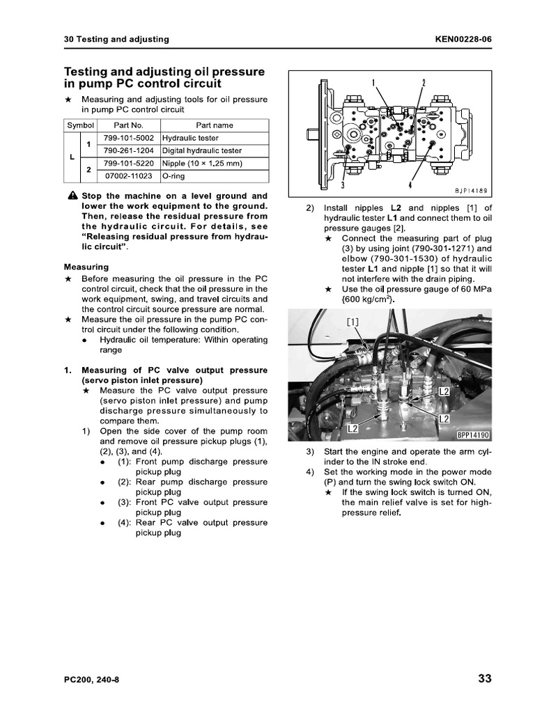 Testing and adjusting pump komatsu | PDF