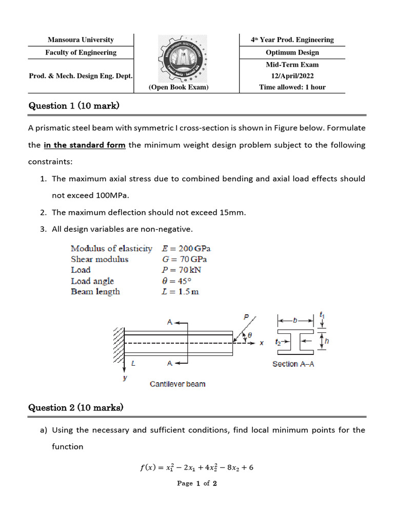 Mid Exam 2022 - Optimum Design | PDF | Technology & Engineering ...