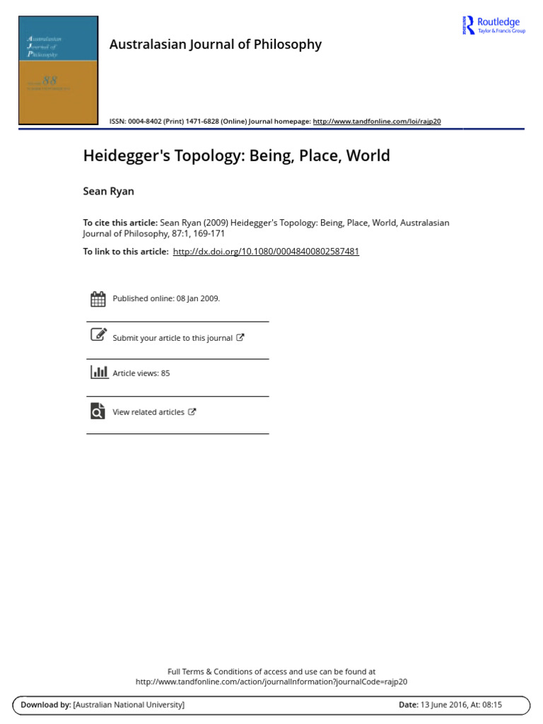 Heidegger's Topology: Being and Place | PDF | Being And Time | Martin ...