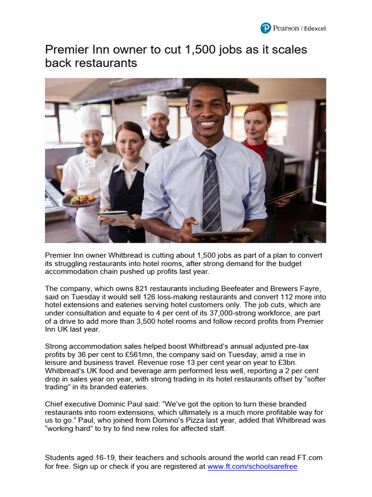 Ks4 Case Study 41 Premierinn | PDF | Cost Of Living | Hotel