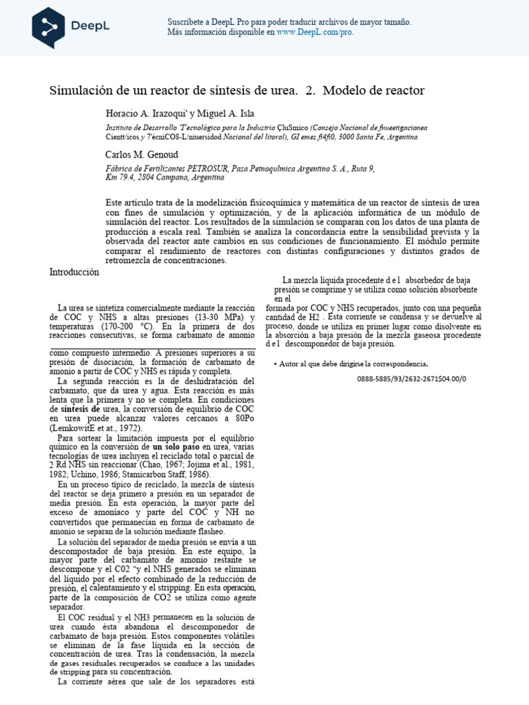 Ilide - Info-Simulation-Of-A-Urea-Synthesis-Reactor-Reactor-Model-Horacio-Irazoquix27 - (Trabajo ...