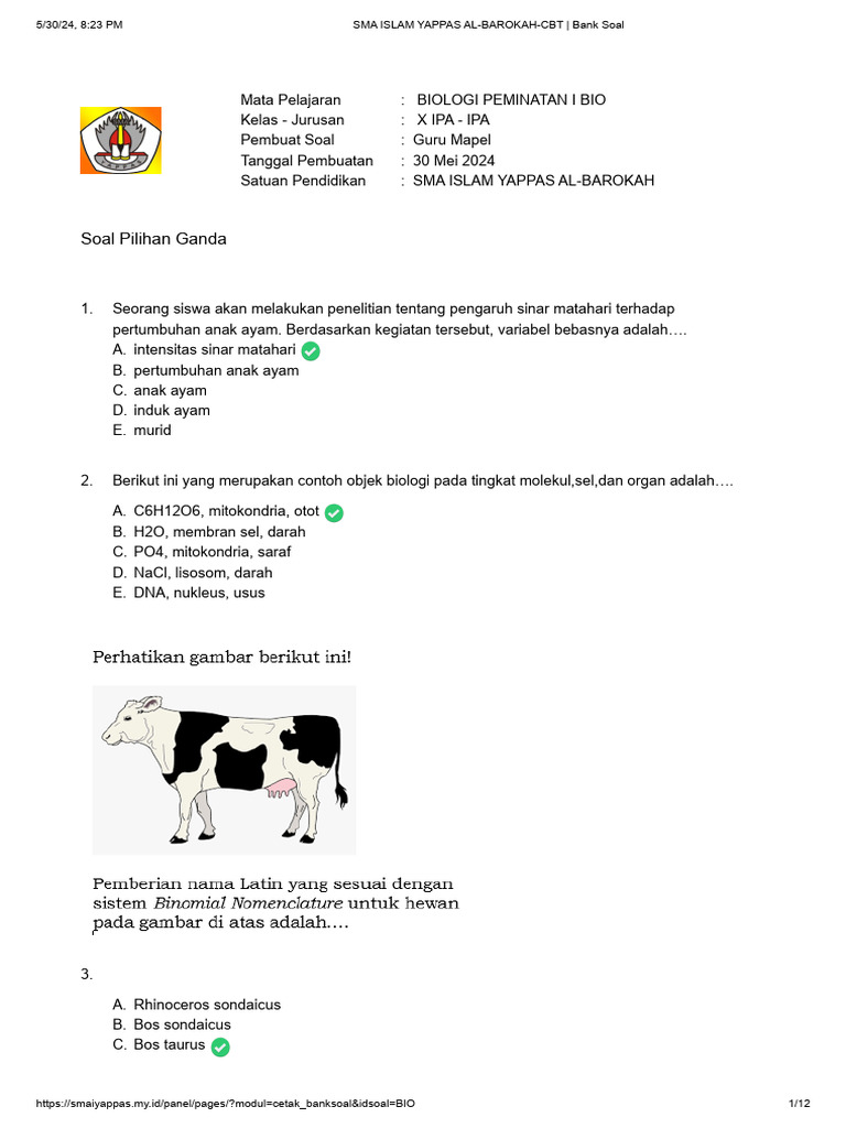 SOAL PAT BIOLOGI KELAS X | PDF