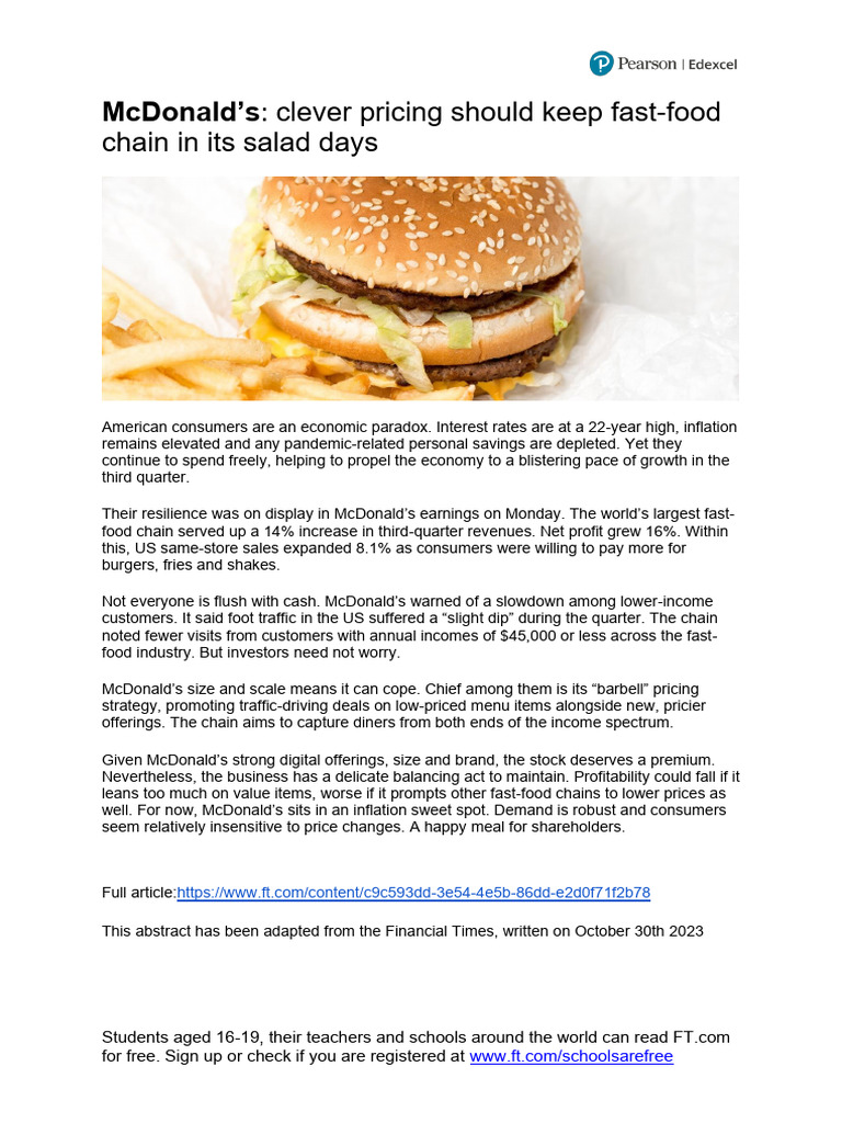 Ks4 Case Study 33 Mcdonalds | Download Free PDF | Mc Donald's | Fast Food