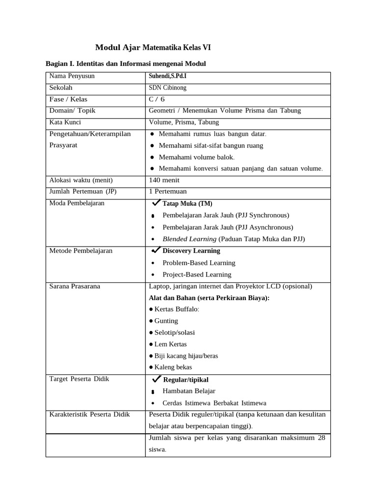 Modul Ajar Matematika Kelas 6 Suhendi SDN Cibinong | PDF | Seni | Sains ...
