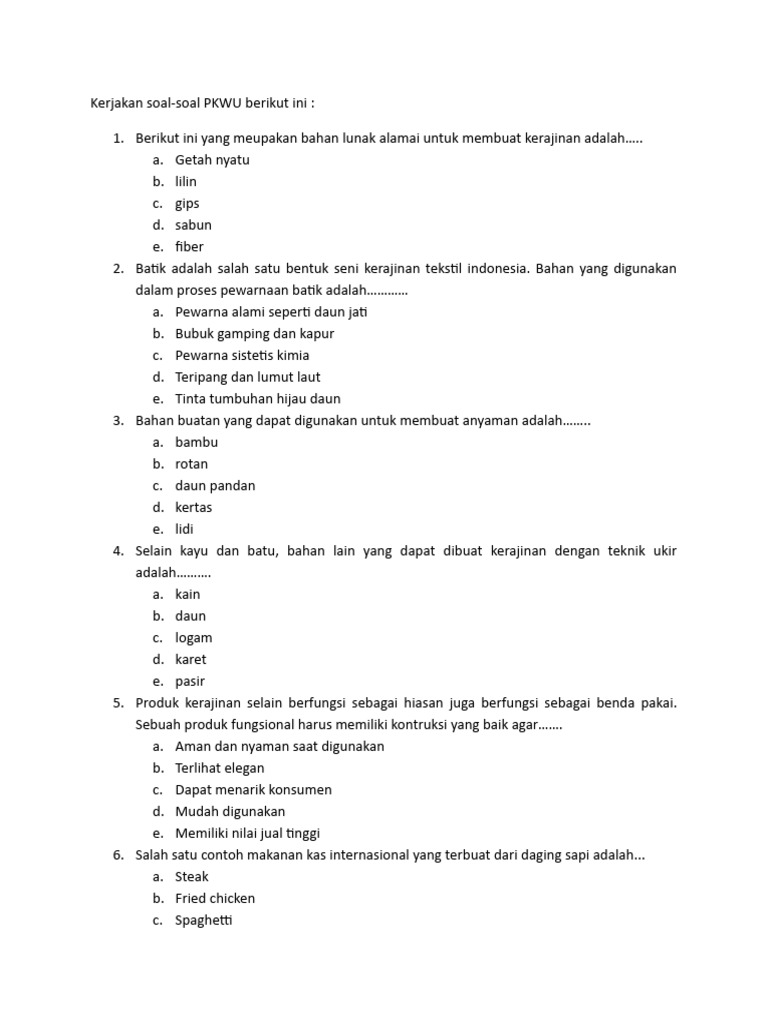 Latihan Soal PAT Pkwu Kls XI | PDF