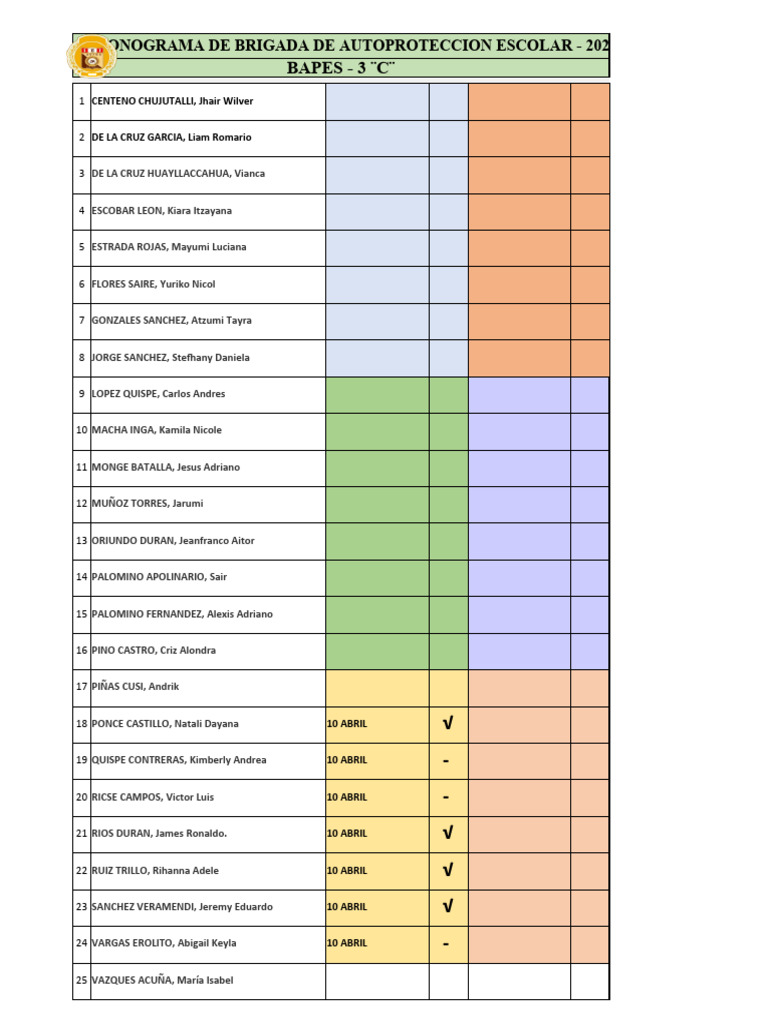 Bapes Cronograma de Brigada de Autoproteccion Escolar - 2024 3c | PDF