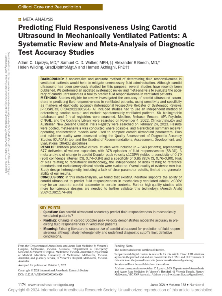 Predicting Fluid Responsiveness Using Carotid.7 | PDF | Systematic Review | Meta Analysis