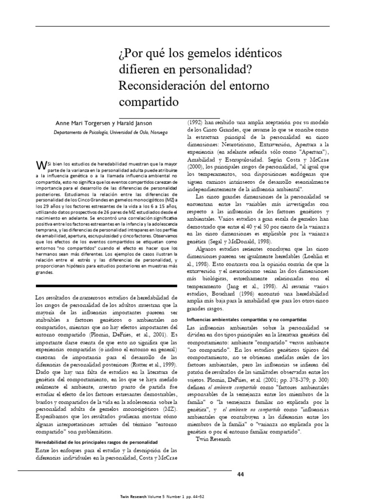 Por Qué Los Gemelos Idénticos Difieren en Personalidad | PDF | Gemelo ...