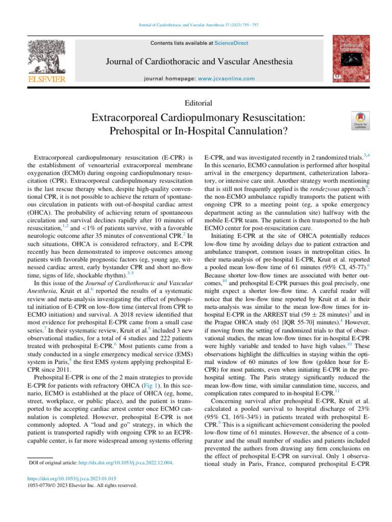 Extracorporeal Cardiopulmonary Resuscitation Preh | PDF ...