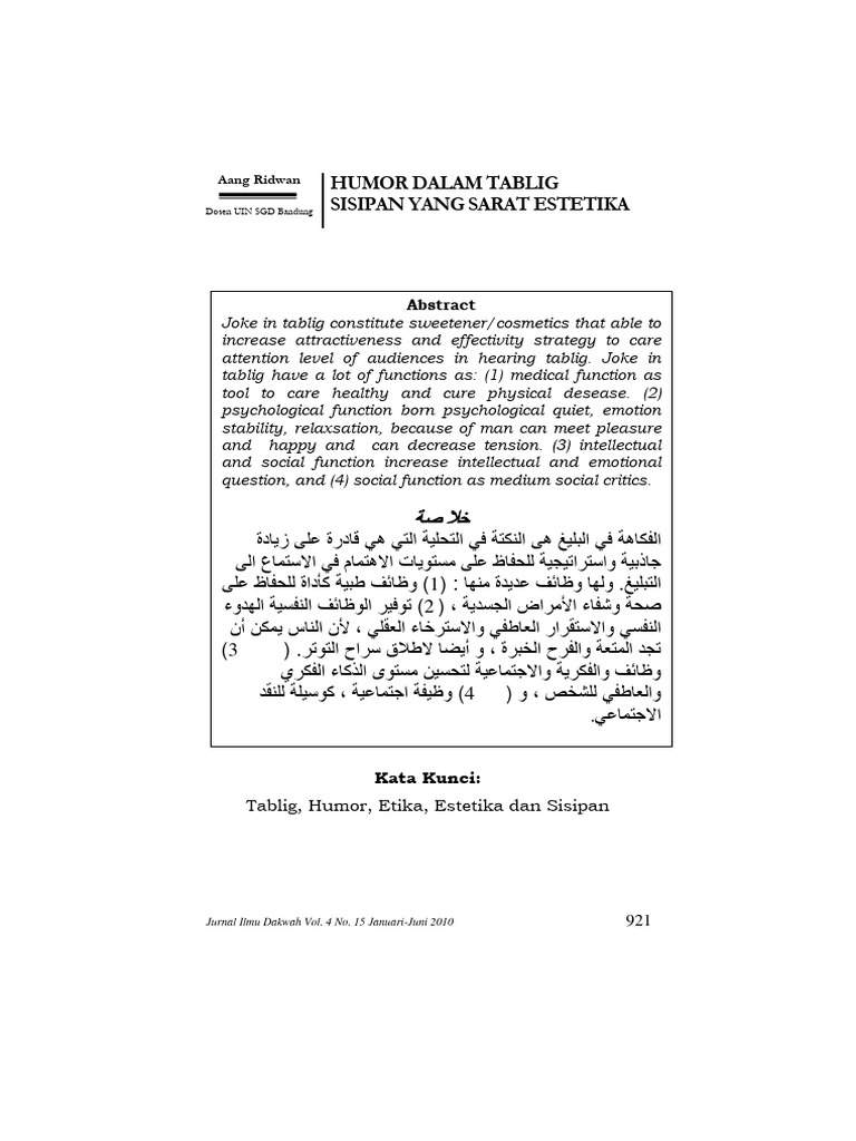 Humor Dalam Tabligh Sisipan Yang Sarat Estetika | PDF | Ilmu Sosial | Sains & Matematika