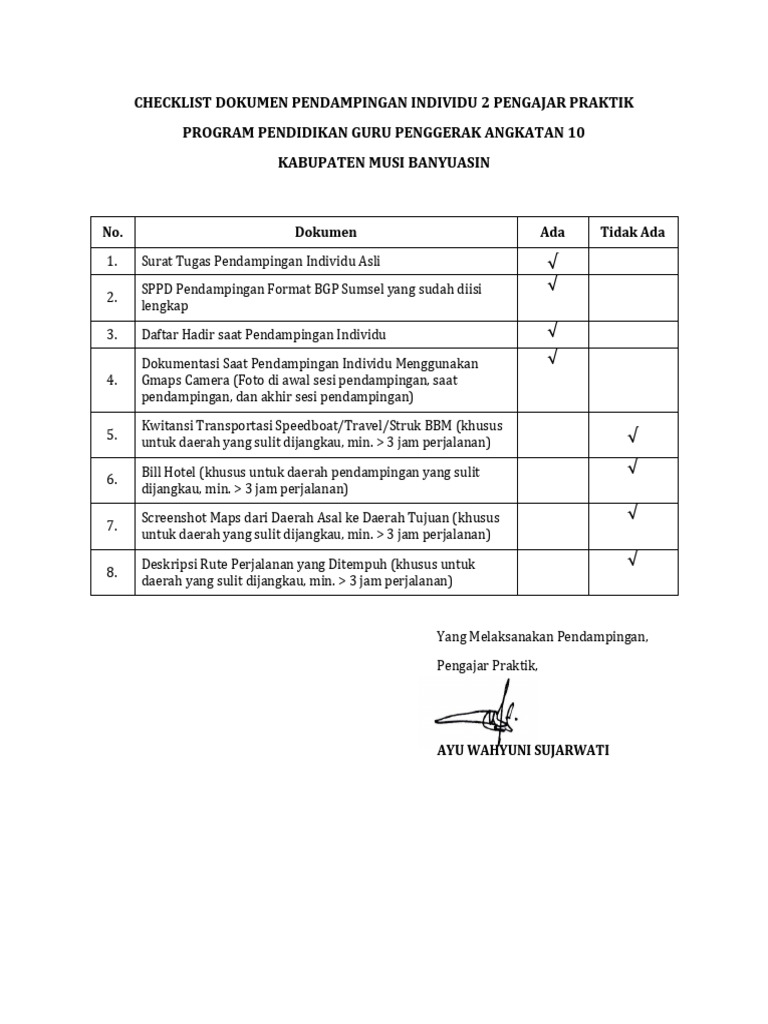 CHECKLIST DOKUMEN Pi 1 AYU WS | PDF