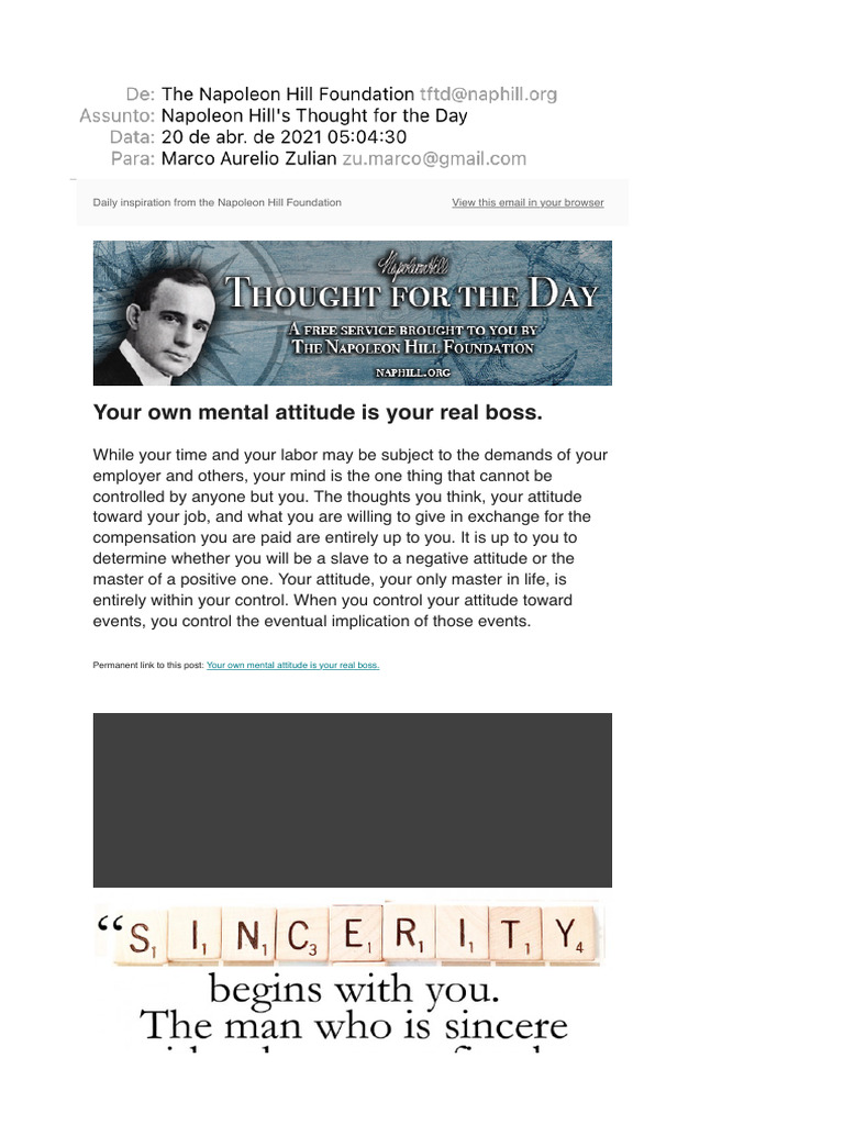 Napoleon Hill's Thought for the Day | Download Free PDF | Napoleon Hill ...